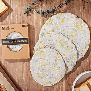 Slyitokbhr Reusable Bowl Covers for Bread Proofing Baking Embroidered Dandelion Linen Cotton Cloth Fabric Washable with Elastic Cover for Food Fruit Salad Eco-friendly (Beige Dandelion)