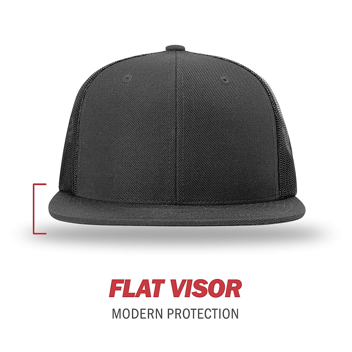 Richardson Unisex 511 Flatbill Trucker Adjustable Snapback Baseball Cap, Solid Black, One Size Fits Most