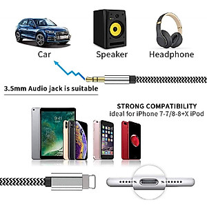2 Pack Aux Cord for iPhone, 3.3ft Apple MFi Certified Lightning to 3.5mm AUX Audio Nylon Cable Compatible with iPhone 14 13 12 11 XS XR X 8 7 for Home Car Stereo/Headphone/Speaker, Support All iOS