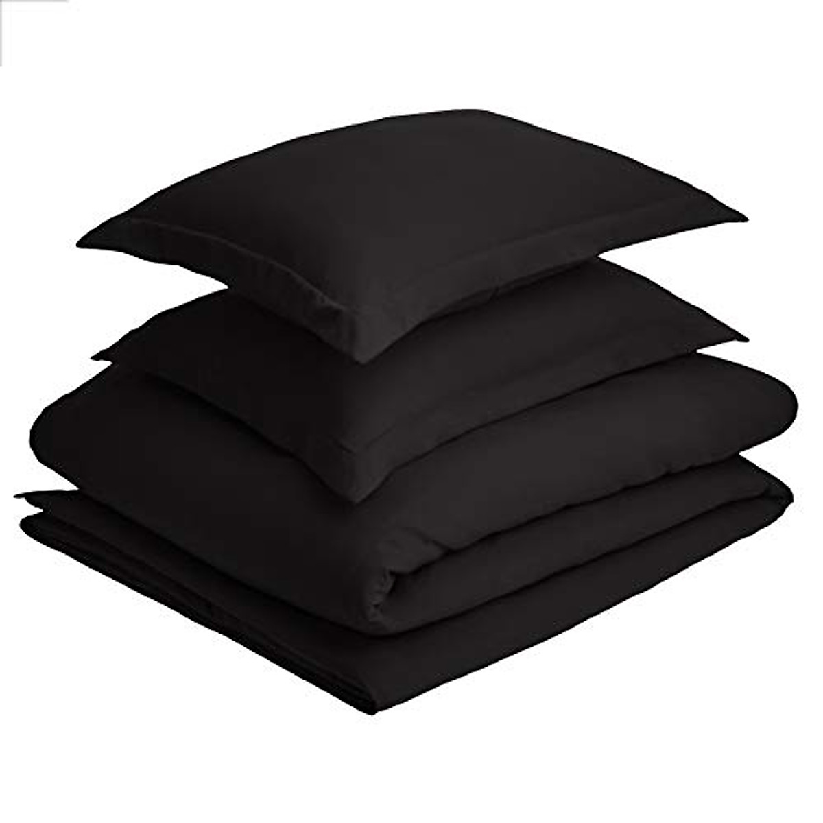 Amazon Basics Lightweight Microfiber 3-Piece Duvet Cover Set with Zipper Closure, Full/Queen, Black, Solid