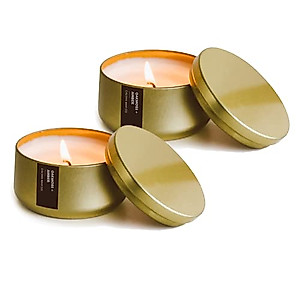 Calyan Wax Soy Candle, Oakmoss & Amber Scented Candles for The Home | Premium Candle Gift Set of 2 | 5.2 oz 30 Hour Burn | Soy Candles in Gold Metal Tins | Aromatherapy Candles