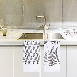 Fern Fronds Pattern Kitchen Dish Towel 18 x 28 Inch, Seasonal Spring Summer Botanical Tea Towels Dish Cloth for Cooking Baking Set of 2