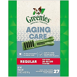 Greenies Aging Care Regular Natural Dental CareDog Treats, 27 oz. Pack (27 Treats)
