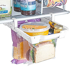 Smart Design Hanging Zip Bag Pull Out Refrigerator Drawer - BPA Free Plastic - Holds 11 Bags + Containers - Fridge, Freezer, Pantry Food Storage - Adjustable Extendable Organizer Kitchen - Clear