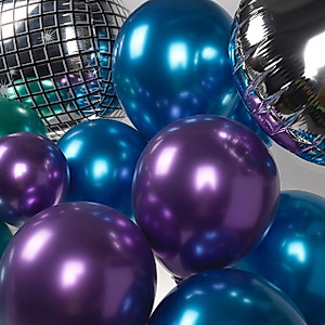 Metallic Balloon garland kit 135Pcs Disco Party decorations with Chrome Blue Red Purple Silver Disco ball balloons for 80s 90s Themed Birthday graduation 2024 new year Party eve Decorations