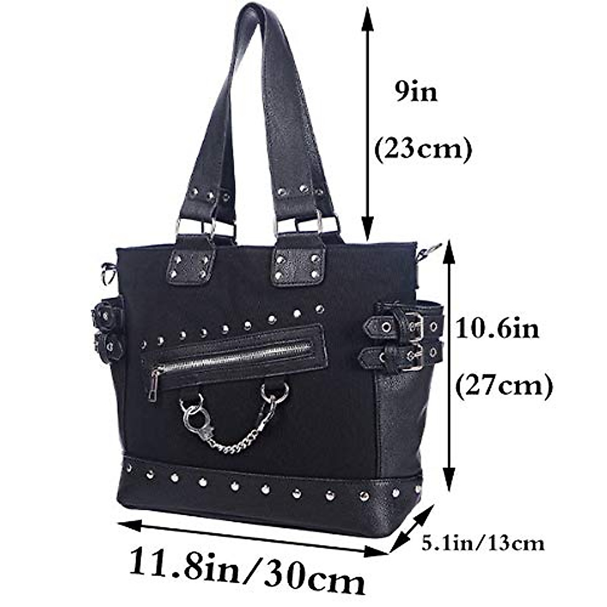 RainboSee Women Punk Rivet Handbag Purse Canvas Tote Shoulder Crossbody Bag Large Capacity Satchel Black