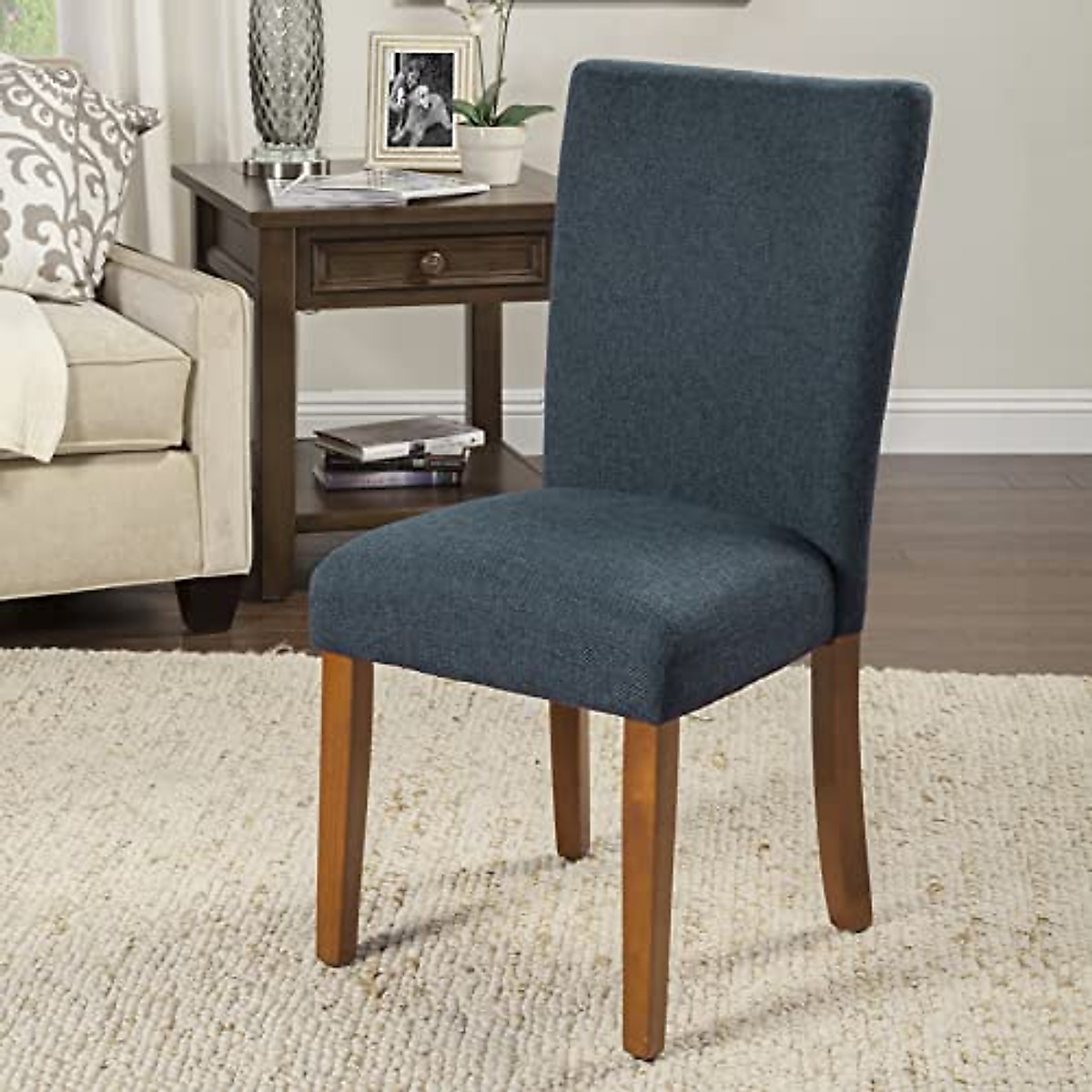 HomePop Parsons Classic Upholstered Accent Dining Chair, Set of 2, Navy