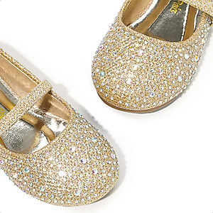 DREAM PAIRS Girls Mary Jane Rhinestone Dress Shoes Slip On Ballet Toddler Flats for Party, Wedding, Christmas Muy-Shine-Infant Gold/Glitter Size 7 Toddler