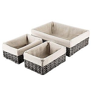 Hosroome Handmade Storage Basket Wicker Baskets for Organizing Shelf Baskets Woven Decorative Home Storage Bins Decorative Baskets Organizing Baskets Nesting Baskets(Set of 3,Grey)