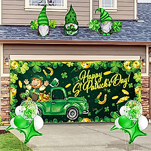 Large St. Patrick's Day Garage Door Banner Cover 6 x 13 ft Clover St. Patrick's Day Backdrop Decorations Irish Shamrock Leaves Party Outdoor Indoor Background Sign St. Patrick's Day Garage Door Decor