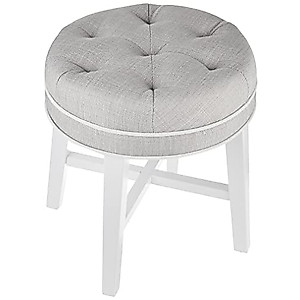 Hillsdale, Sophia Round Tufted Wood and Upholstered Backless Vanity Stool for Makeup Room or Bathroom, Gray