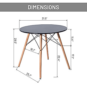 FurnitureR 31.5 Inch Modern Round Dining Table with Wooden Legs for Home Kitchen Living Room Corner Small Spaces Leisure, Black