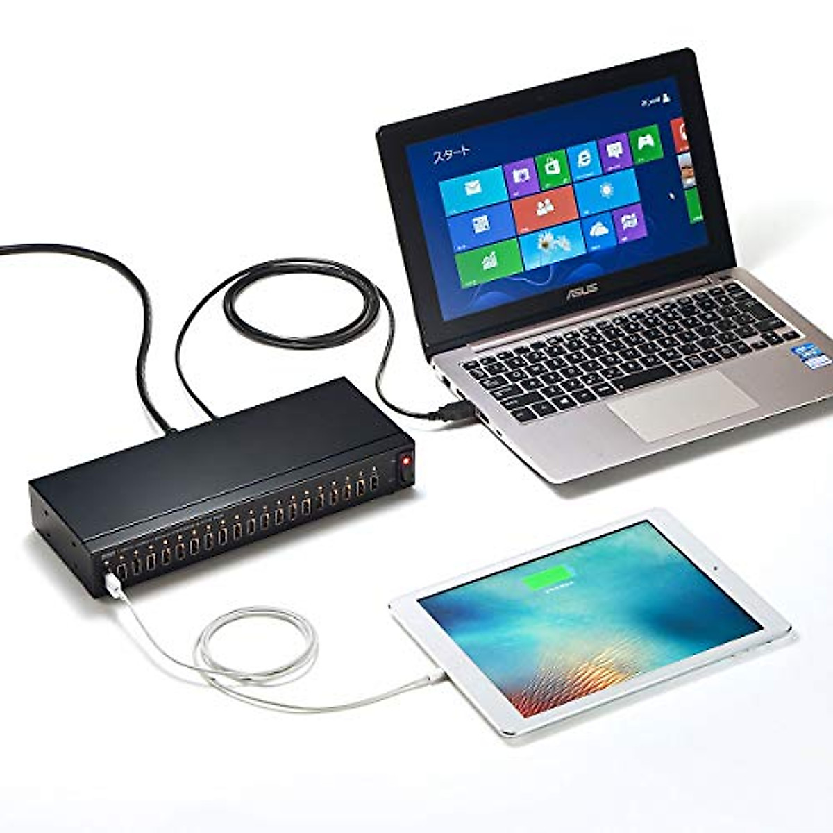 Sanwa Supply USB-2HCS20 USB Hub, 20 Ports, Charge and Sync Up to 20 iPad/Tablet, Self-Powered