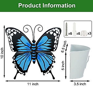 BAYN Set of 3 Butterfly Wall Hanging Planter Decor Art, Metal Wall Mounted Planters Garden Yard Decorative Flower Pot Indoor Outdoor Wall Planter Succulent Plant Container