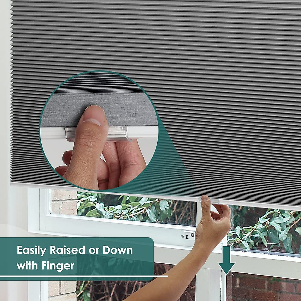 LUCKUP Cellular Shades Cordless Blackout Honeycomb Blinds, Room Darkening Pull Down Window Shade for Bedroom Living Room Nursery, 20'' W x 64'' H, Grey-White