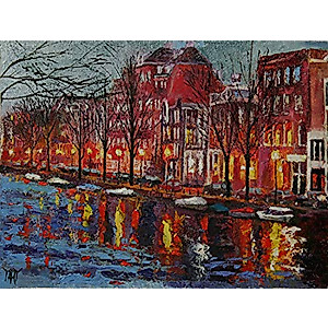(SOLD) Lights Along Amsterdam - the canals of the Netherlands by internationally renown painter Yary Dluhos