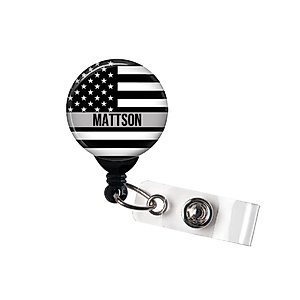 Retractable Badge Holder - Personalized Name - Thin Grey Line, Corrections Officer, Badge Reel, Jail Guard, Prison Guard