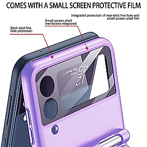 COCOING for Samsung Galaxy Z Flip 3 Case,with Stylus Fashion Business Phone case,with Hinge Protection Device and Camera Screen Protector,Case for Samsung Z Flip 3 5G（Purple）