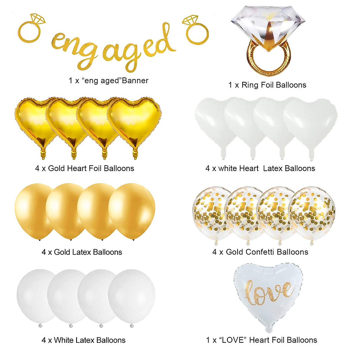 Gold Engagement Party Decorations, Diamond Wedding Ring Balloons Love Balloons for Bachelorette Wedding Engagement Bridal Shower Party Decorations