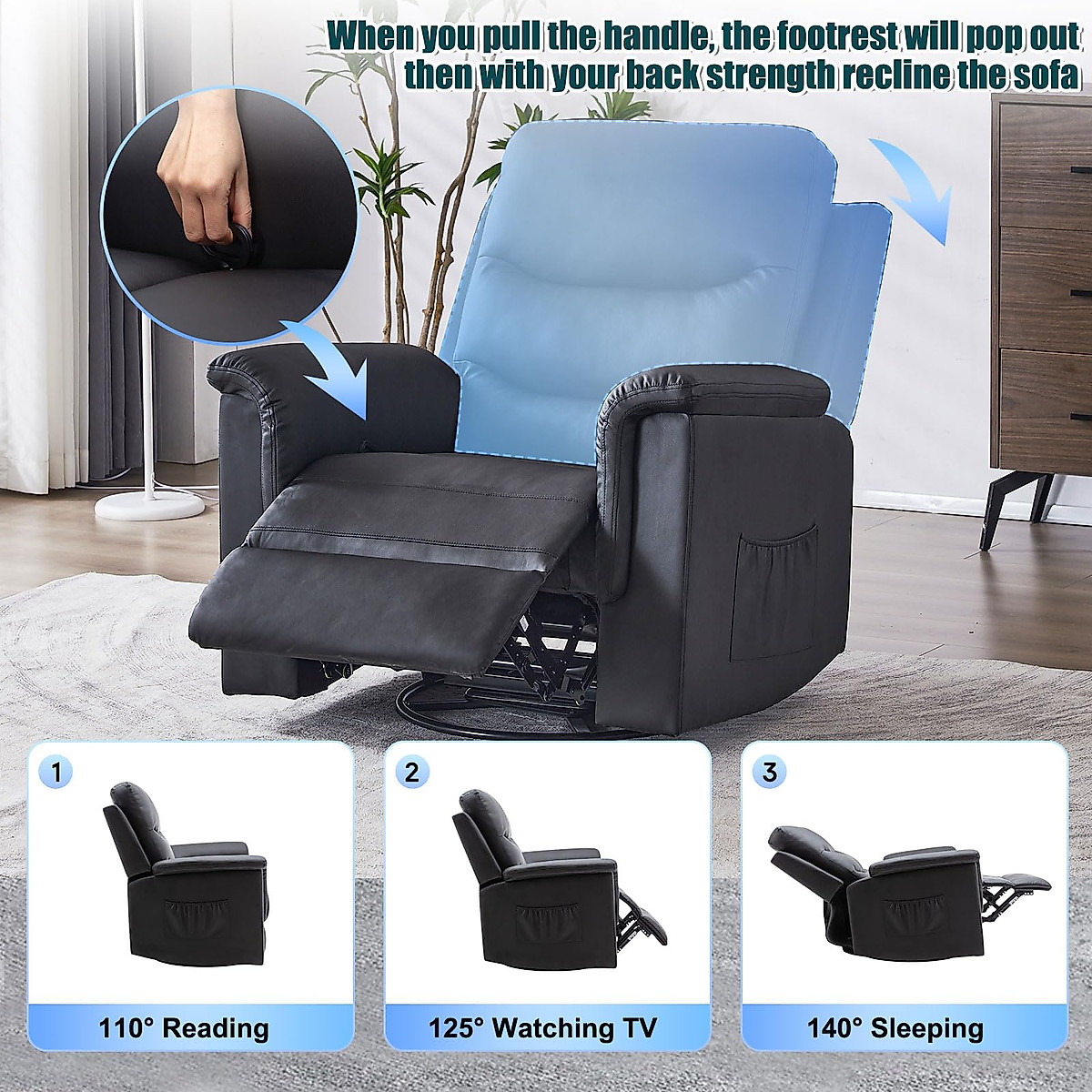 Consofa Swivel Rocker Recliner, Manual Rocker Recliner Chairs for Adults, 360 Degree Swivel Glider Recliner Nursery Rocking Chair with Adjustable Backrest & Footrest for Living Room