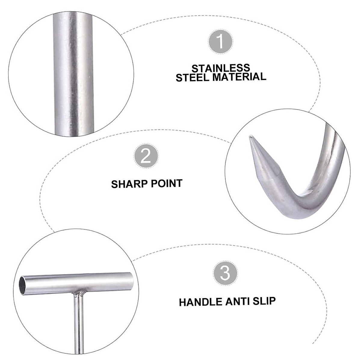 GREENADSCAPE 2pcs Pork Hook Turkey Hook for Fryer Butchering Supplies Butchering Meat Hook Manhole Hook Meat Boning Hook Heavy Duty Meat Hooks Grill Accesories Tool Hooks Silver Stainless Steel