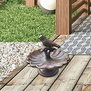Comfy Hour 6" Cast Iron Heavy Duty Solid Pedestal Bird Bath/Feeder for Garden Decoration, Brown, Spring in Garden Collection