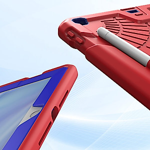 Sibeitu iPad 9th Generation Case with Stand & Pencil Holder, Kids Protective iPad 10.2 Inch Cover 7th 8th 9th Gen 2019 2020 2021, Blue & Red Spider Web Cool Design for Boys Girls Anime Lovers.