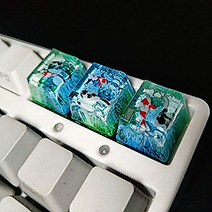 Resin Keycaps, Handmade Resin Keycap Koi Fish Backlit Resin Spacebar Keycap for Cherry MX RGB Switch Gaming Mechanical Keyboards DIY Replace