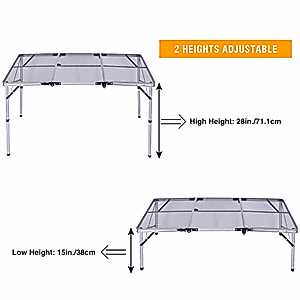 Lineslife Folding Grill Table for Camping, Portable Lightweight Aluminum Metal Grill Table for Outdoor Cooking BBQ Picnic with Adjustable Heights Legs, Silver 48x24 Inches