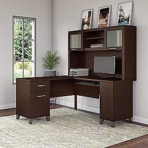 Somerset 60W L Shaped Desk with Hutch in Mocha Cherry