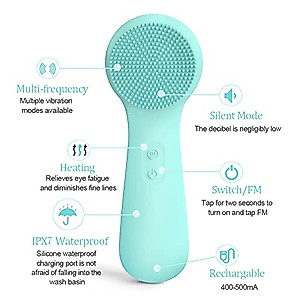Silicone Facial Cleansing Brush,Electric Face Cleansing Brush Waterproof Heated Sonic Inchargeable Facial Brushes with 4 Modes for Deep Cleaning and Exfoliating Removing Blackhead Mothers Day Gifts