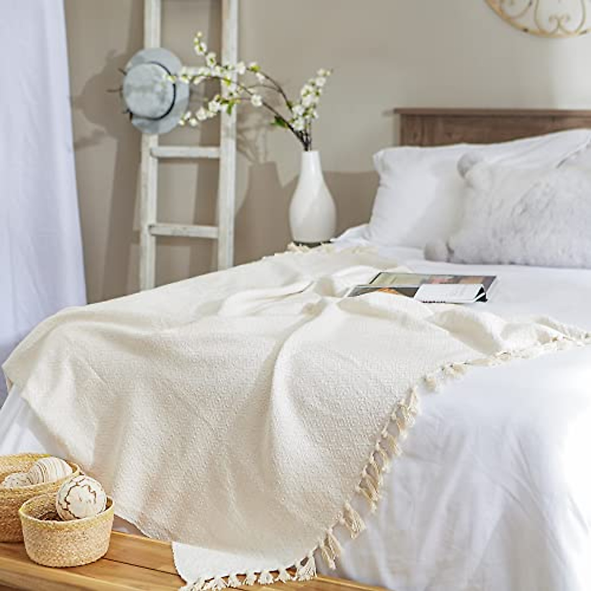 DII Global, Fields of Diamond Woven Throw, 50x60, Natural