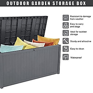 YANVCXRF 113gal 430L Outdoor Garden Plastic Storage Deck Box Chest Tools Cushions Toys Lockable Seat Waterproof
