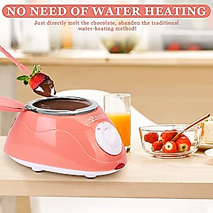 Outamateur Upgraded Melting Fondue Set,MINI Electric Chocolate Melting Pot,Chocolate Fondue Fountain,Warmer Machine for Milk Chocolate,Cheese,Butter,Candy (Pink)