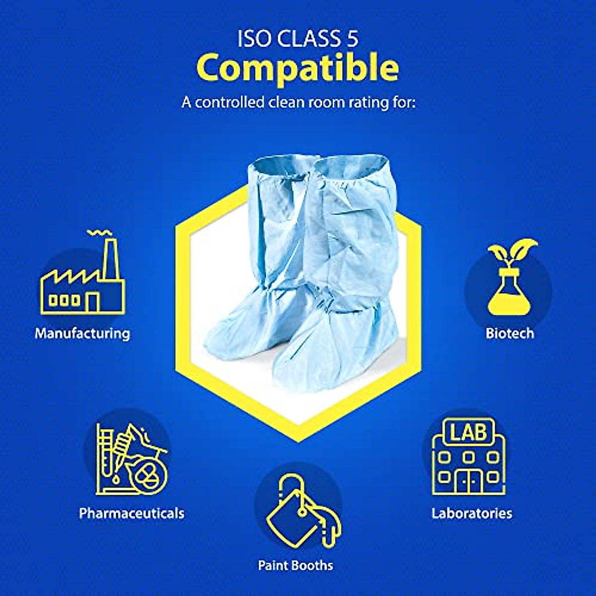 Quest Traction Disposable Boot and Shoe Covers - 18" Tall Non-Slip Protectors - Water and Skid Resistant Boot Covers - Hazmat Shoe Covers - Blue, Large, 3 Pairs