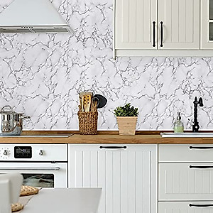 Caltero Marble Contact Paper 15.7" x 118" White Grey Marble Wallpaper Peel and Stick Glossy Marble Contact Paper Self Adhesive Contact Paper for Countertop Kitchen Cabinets Bathroom