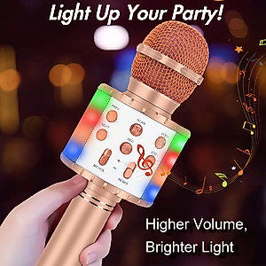 Winique Karaoke Machine for Kids, Bluetooth Mini Karaoke Machine with LED Lights, Christmas & Birthday Gift for All Ages 3 4 5 6 7 8 9 10+ Year Old Girls & Boys, Singing Anytime Anywhere (Rose Gold)