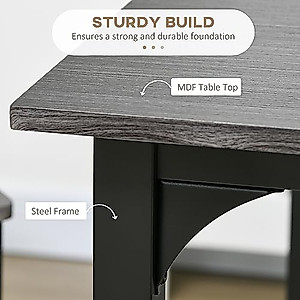 HOMCOM Counter Height Bar Table Set for 4, Square Kitchen Table and Chairs Set with Footrest, Metal Legs, Industrial Dinner Table Set for 4, Gray