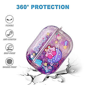 Ptnerbeh Cute AirPod Pro 2nd 1st Case for Women,Kawaii Japan Cartoon Anime Design Clear Glitter Liquid Quciksand Hard Shell Protective Case for Apple AirPods Pro 2nd/1st Generation Case