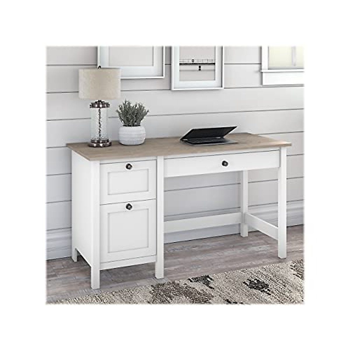 Bush Furniture Mayfield Computer Desk with Drawers, 54W, Pure White and Shiplap Gray
