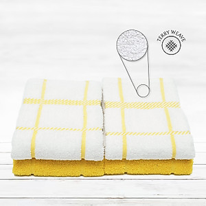 Mellow Buff 100% Cotton Terry Dish Towels, 4 pack16 x26 Inches, Super Soft and Absorbent Kitchen Towels, Perfect for Kitchen Cleaning and Dish Washing | Yellow