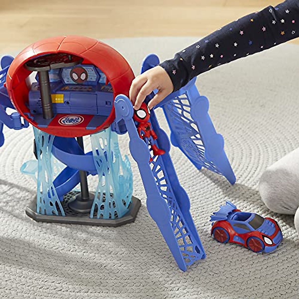 Spidey and His Amazing Friends Marvel Web-Quarters Playset with Lights and Sounds, Includes Spidey Action Figure and Toy Car, for Kids Ages 3 and Up,F1461