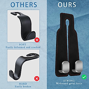 Car Seat Back Storage Hook,2 Pcs Headrest Hooks For Car,Leather Car Seat Hanger Double Hook Holder For Bags,Hat,Purses and Handbag,Car Hidden hanging Organization Accessories For Women Man(Black)