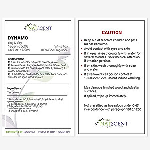 Natscent Plug & Play White Tea Fragrance Oil Bottle Replacement for Dynamo Aromatherapy Diffuser, Luxurious and Upscale Aroma Oils - 4 oz. (120 ml.)