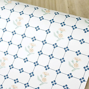 Yifely Self-Adhesive Shelf Liner Removable Tabletop Protect Paper for Covering Old Shelves Cabinets, Checker Floral, 17.7 Inch by 9.8 Feet