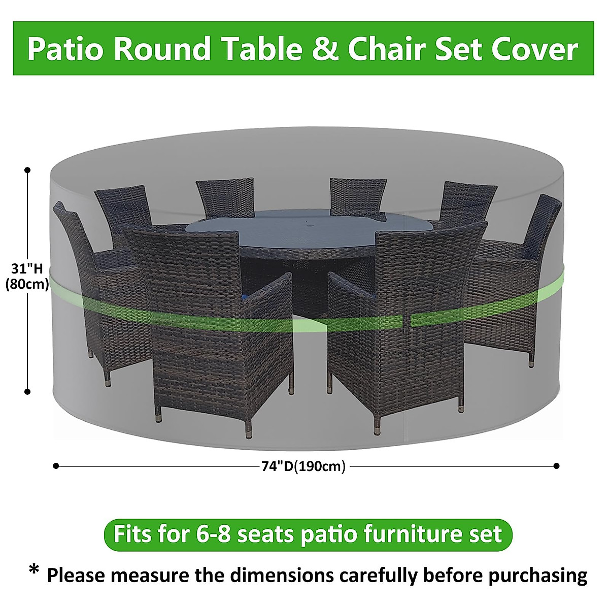 Wanocean Round Patio Furniture Covers, 100% Waterproof Anti-Fading Outdoor Table Chair Set Covers, Round Patio Table Cover Windproof For Outdoor Furniture Set (74"DIA x 31"H)