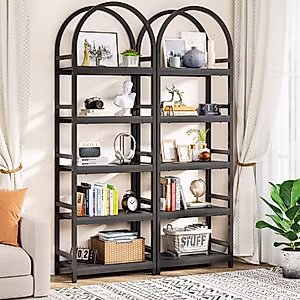 Tribesigns 5-Tier Open Bookshelf, 74.4" Industrial Arched Bookcase Storage Shelves with Metal Frame, Farmhouse Storage Rack Tall Standing Bookshelves for Bedroom, Living Room, Home Office