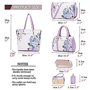 2E-youth Women Designer Purses And Handbags Set Satchel Shoulder Bags Tote Bags 6pcs Wallets (purple&white)