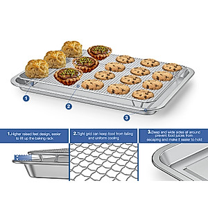 DOBADN Baking Sheet with Wire Rack, 15.35''x 11.5'' Stainless Steel Cooking Pan with Grease Mesh Strainer, Kitchen Bakeware for Smoker and Pellet Grills,Oven Safe