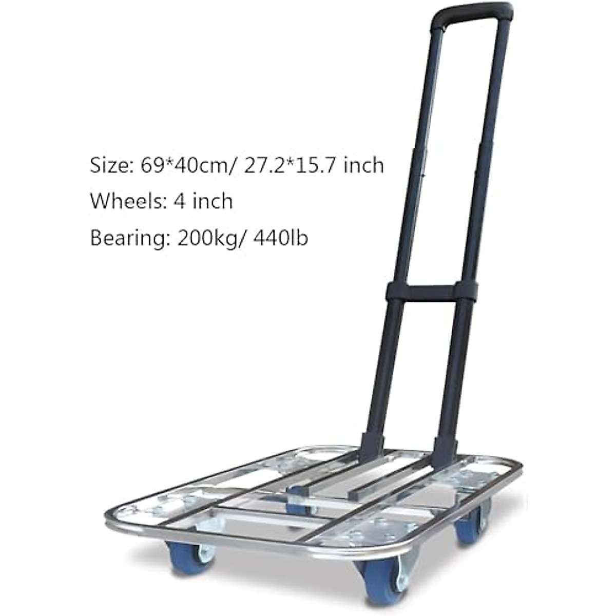 ELEFOCUS Flatbed Hand Cart Square Tube Hollow Out Platform Cart with Telescopic Lever Lightweight (Size:60 * 40-4in Wheels)